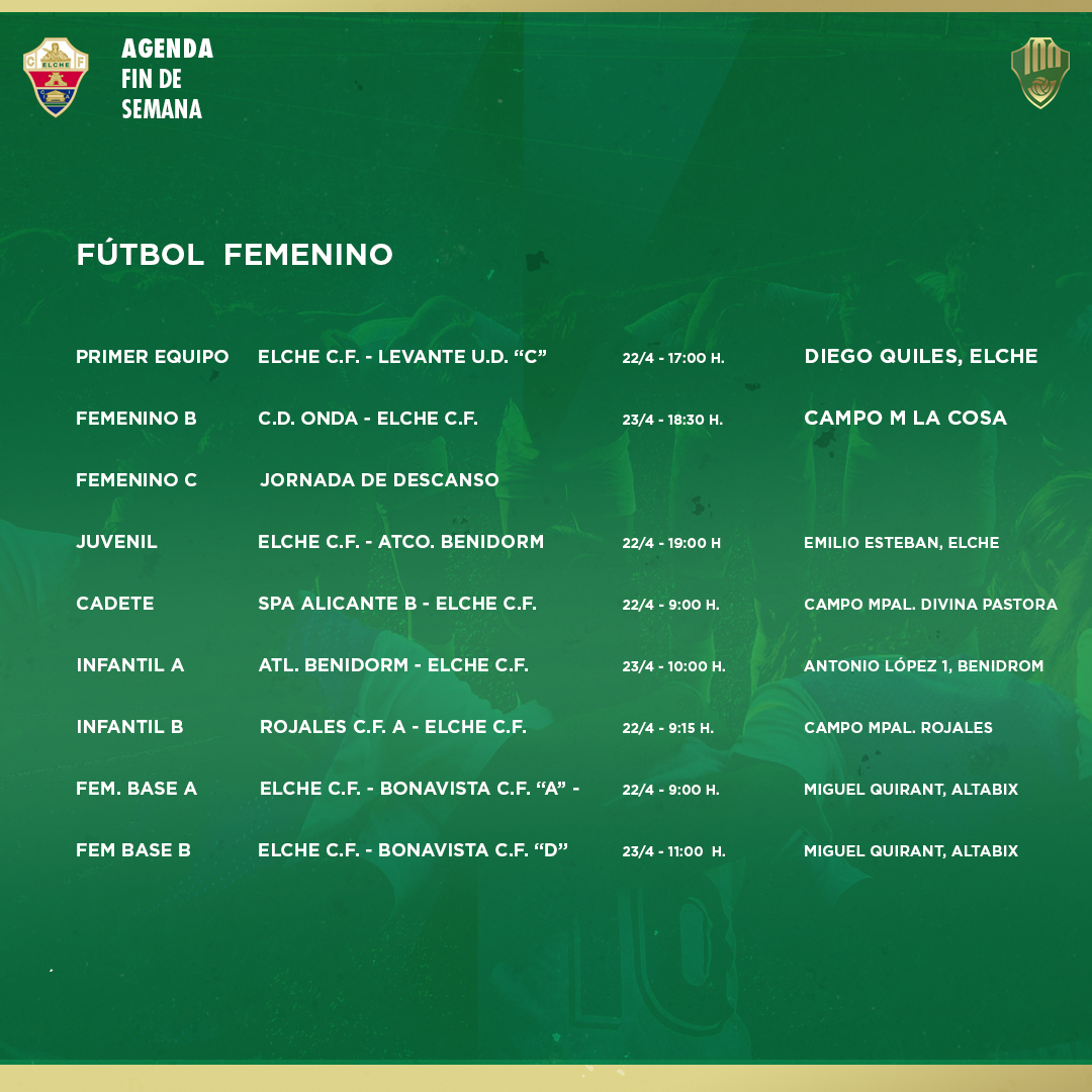 FEMENINO | Agenda semanal de la cantera ElcheCFF | Elche CF | Web Oficial