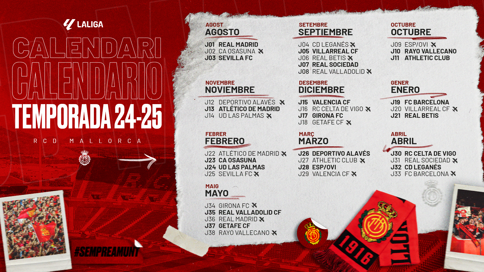 El calendario de LaLiga 2024/25 para el RCD Mallorca | RCD Mallorca ...